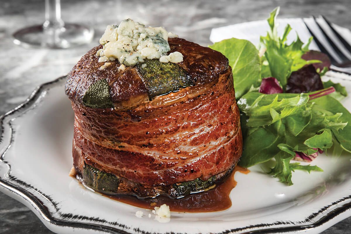 Blue Cheese Stuffed, Bacon and Sage Wrapped Filet